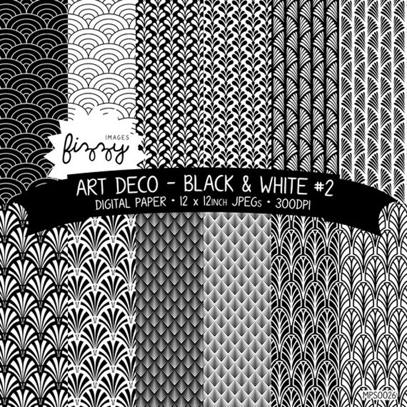 12 X Art Deco Great Gatsby 1920s 1930s Black & White (no.2) Patterned ...