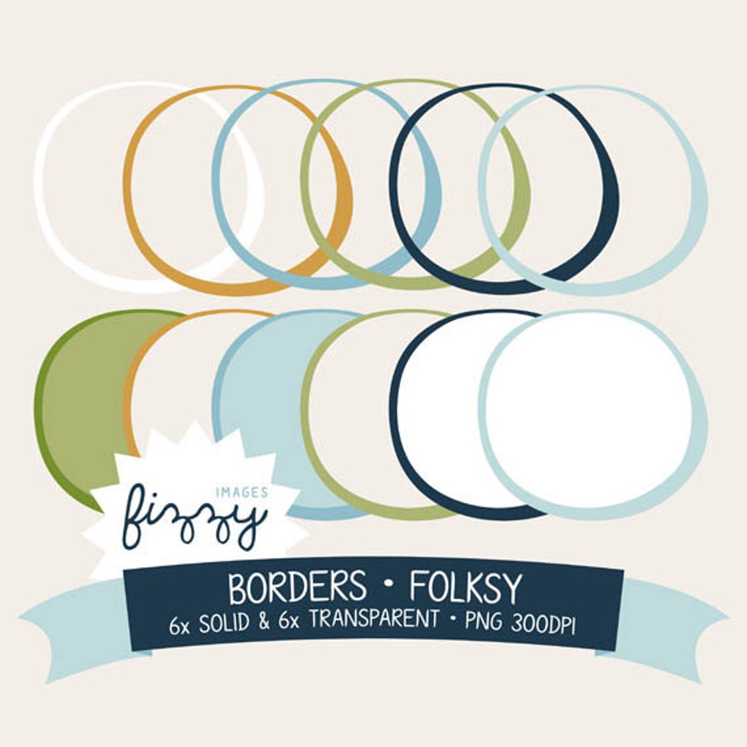 PNG: 12 X Circle Clipart Borders in Folksy Colour Set - Digital With ...