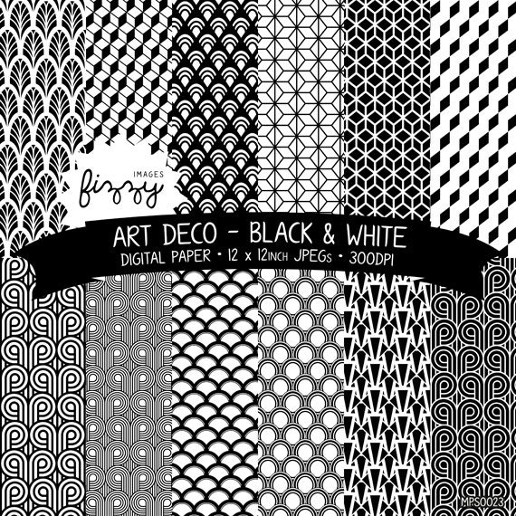 12 X Art Deco Great Gatsby 1920s 1930s Black & White Patterned Digital ...