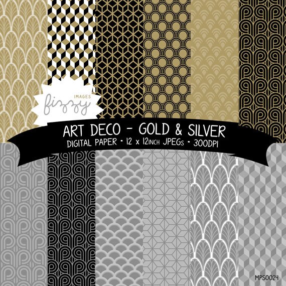 JPEG: 12 X Art Deco Great Gatsby 1920s 1930s Gold & Silver Patterned ...