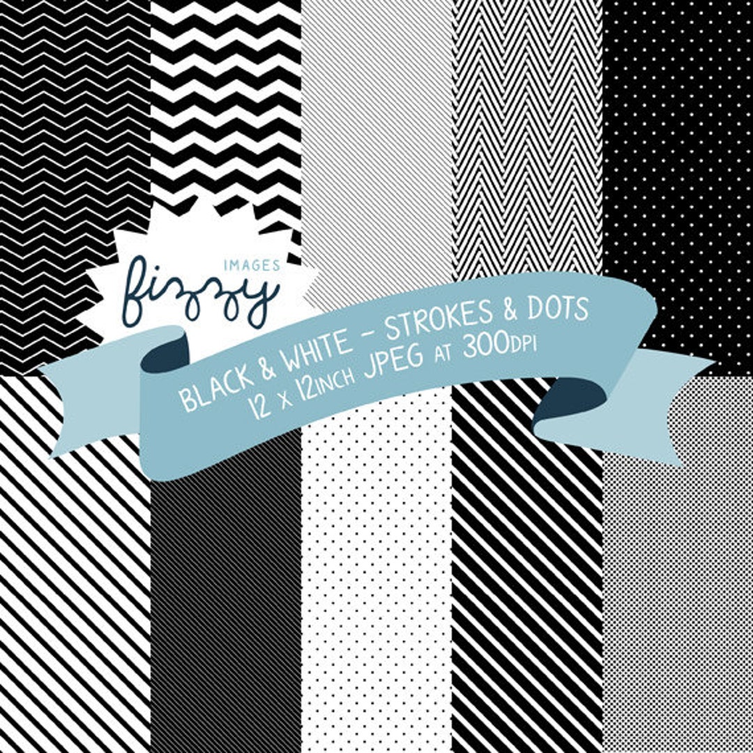 10 X Digital Paper Backgrounds in Black and White Patterns With Instant ...