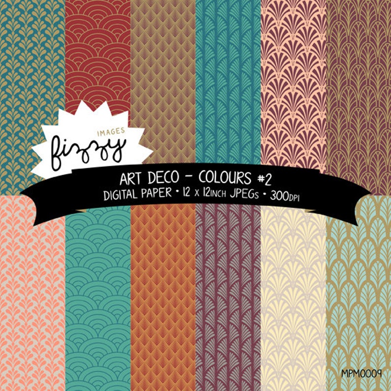 12 X Art Deco Great Gatsby 1920s 1930s Colours No.2 Patterned Digital ...