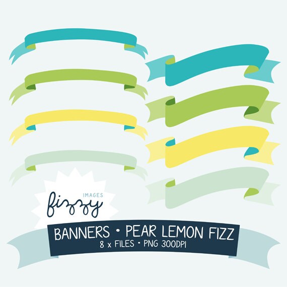 8 X Ribbon Clipart Banners in Pear Lemon Fizz Colour Set Digital With ...