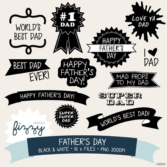 12 X Father's Day Messages Clip Art in Black and White - Digital With ...