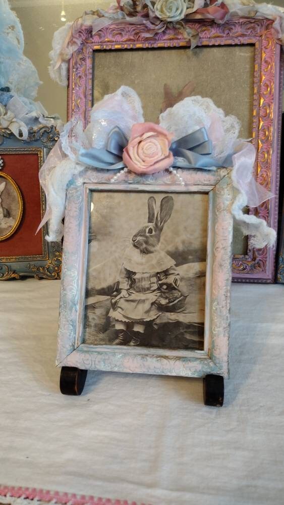 Vintage Style Girl Bunny Portrait and Hand Painted - Etsy