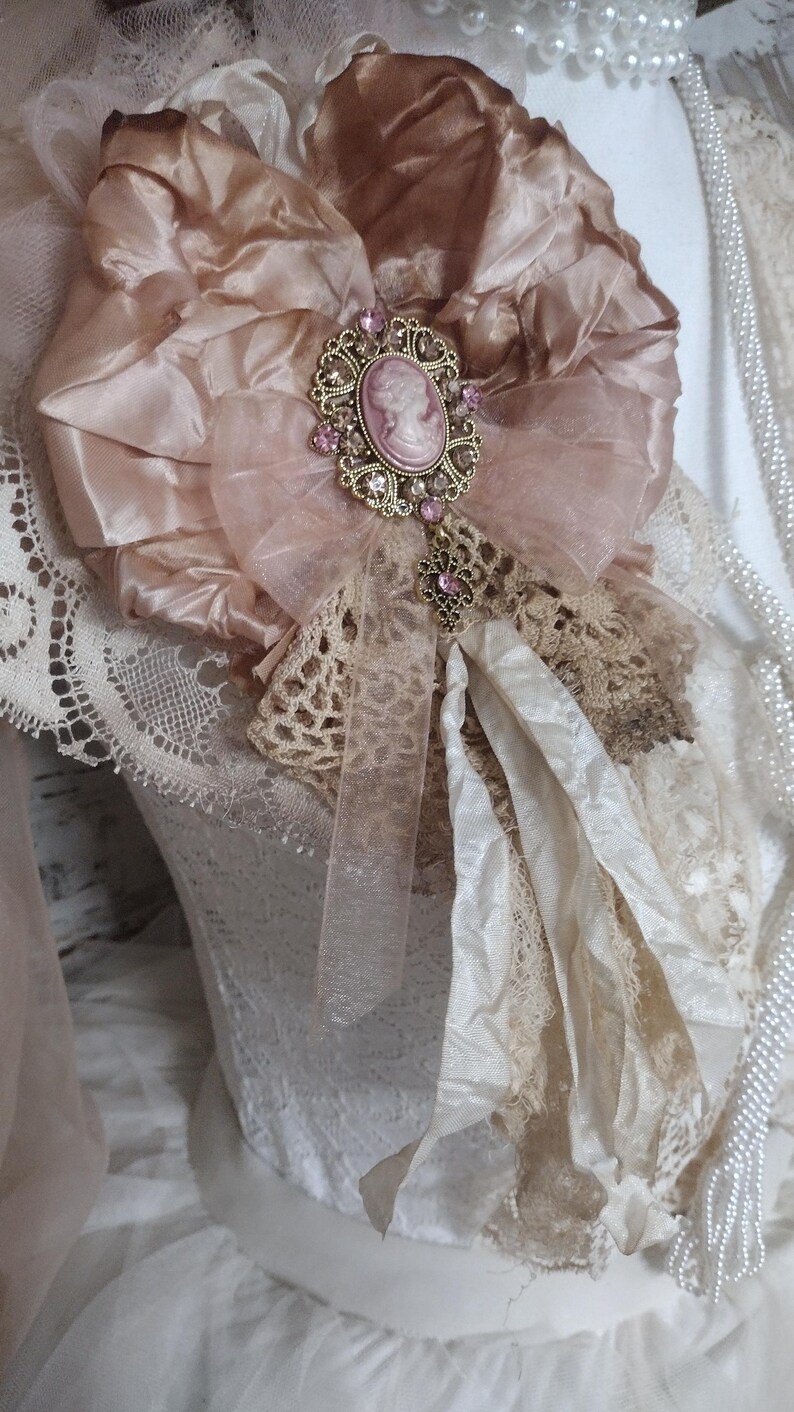 Romantic Rag Brooch, Bridal or Mother's Day Corsage, Hat Embellishment ...