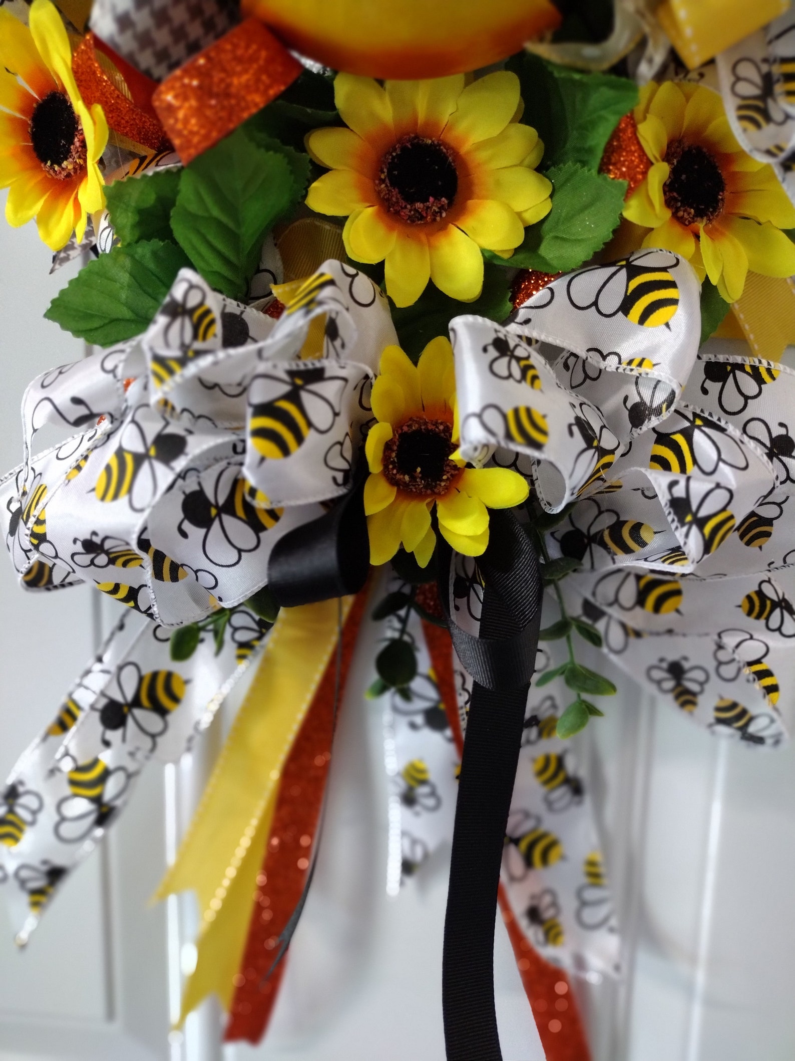 Summer Bee Wreath, Swag, Rag Wreath, Ribbon Wreath, Shabby Chic Floral ...