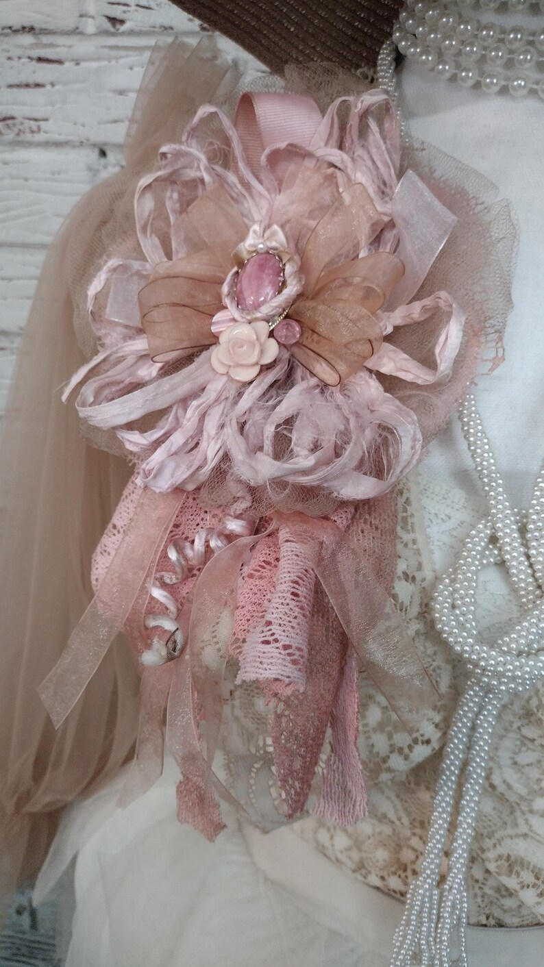 Romantic Rag Brooch, Bridal or Mother's Day Corsage, Hat Embellishment ...