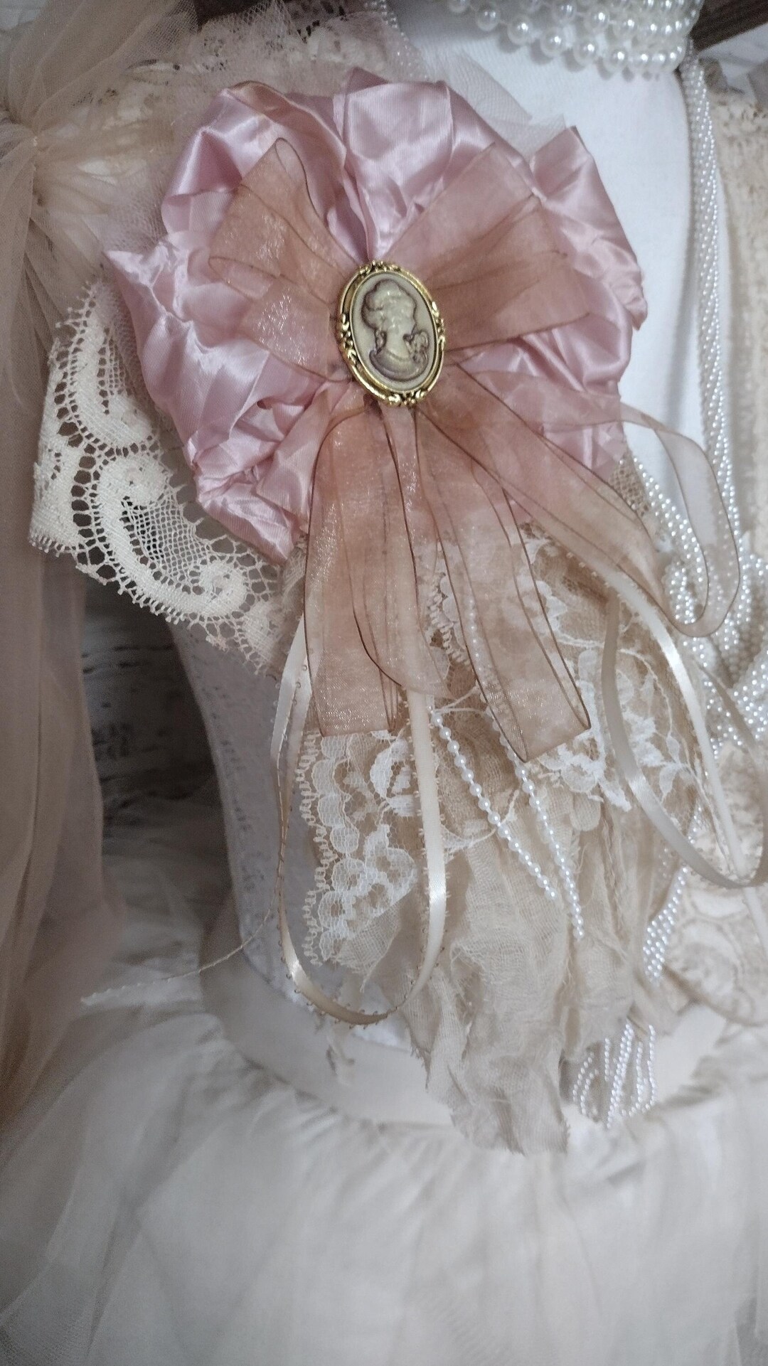 Romantic Rag Brooch, Bridal or Mother's Day Corsage, Hat Embellishment ...