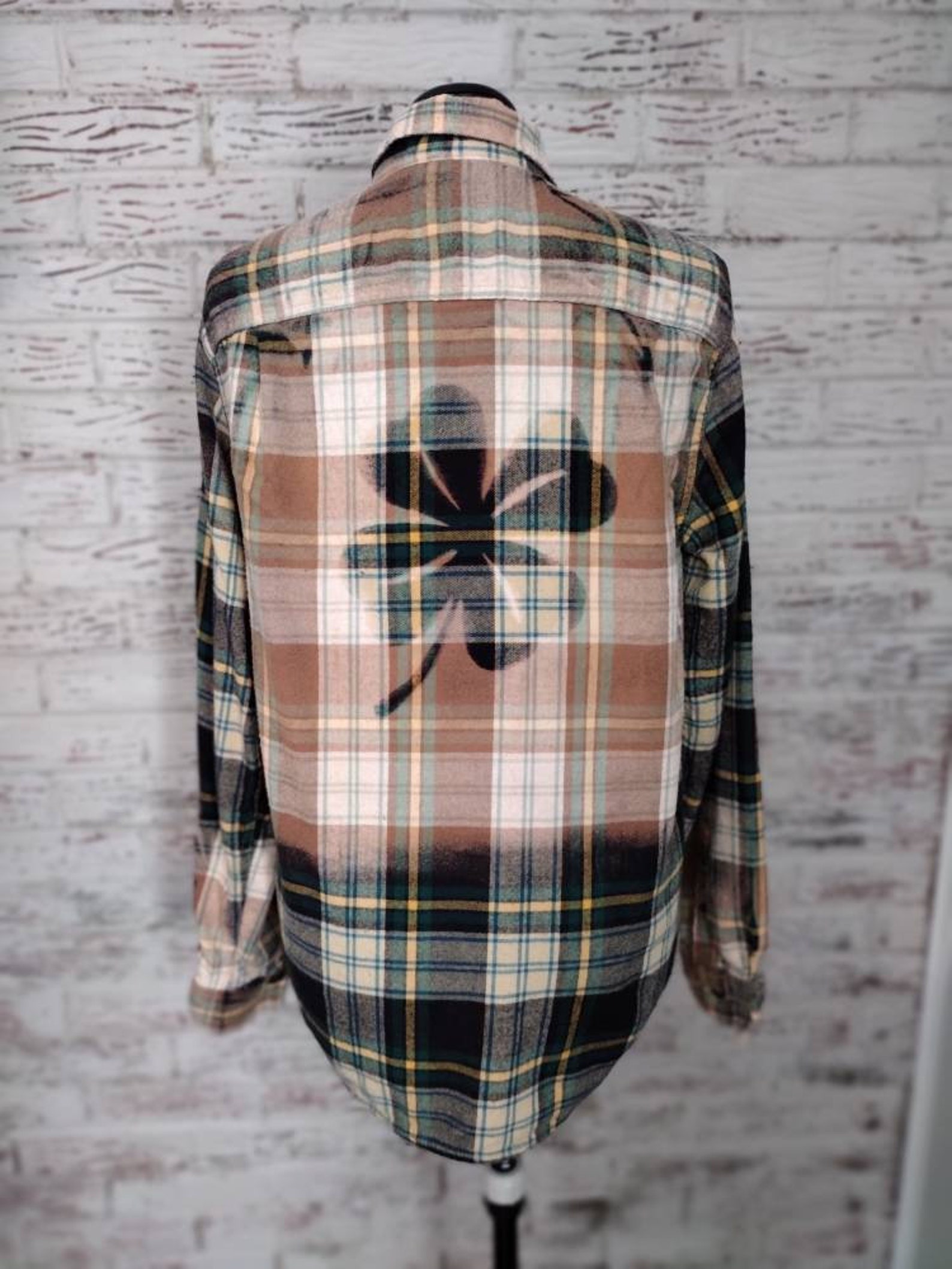 Shamrock/ Four-leaf Clover Plaid Distressed Bleached Flannel Shirts ...