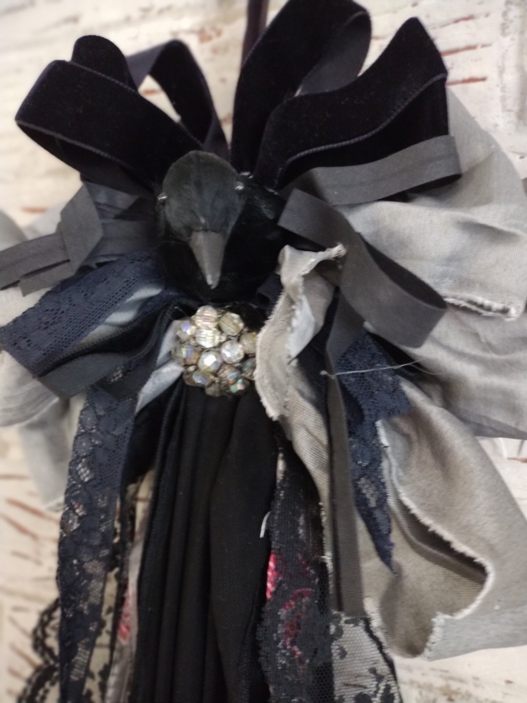 Gothic Romance Crow Rag Bow, Black & Red, Rag Bow, Fabric Bow, Goth ...