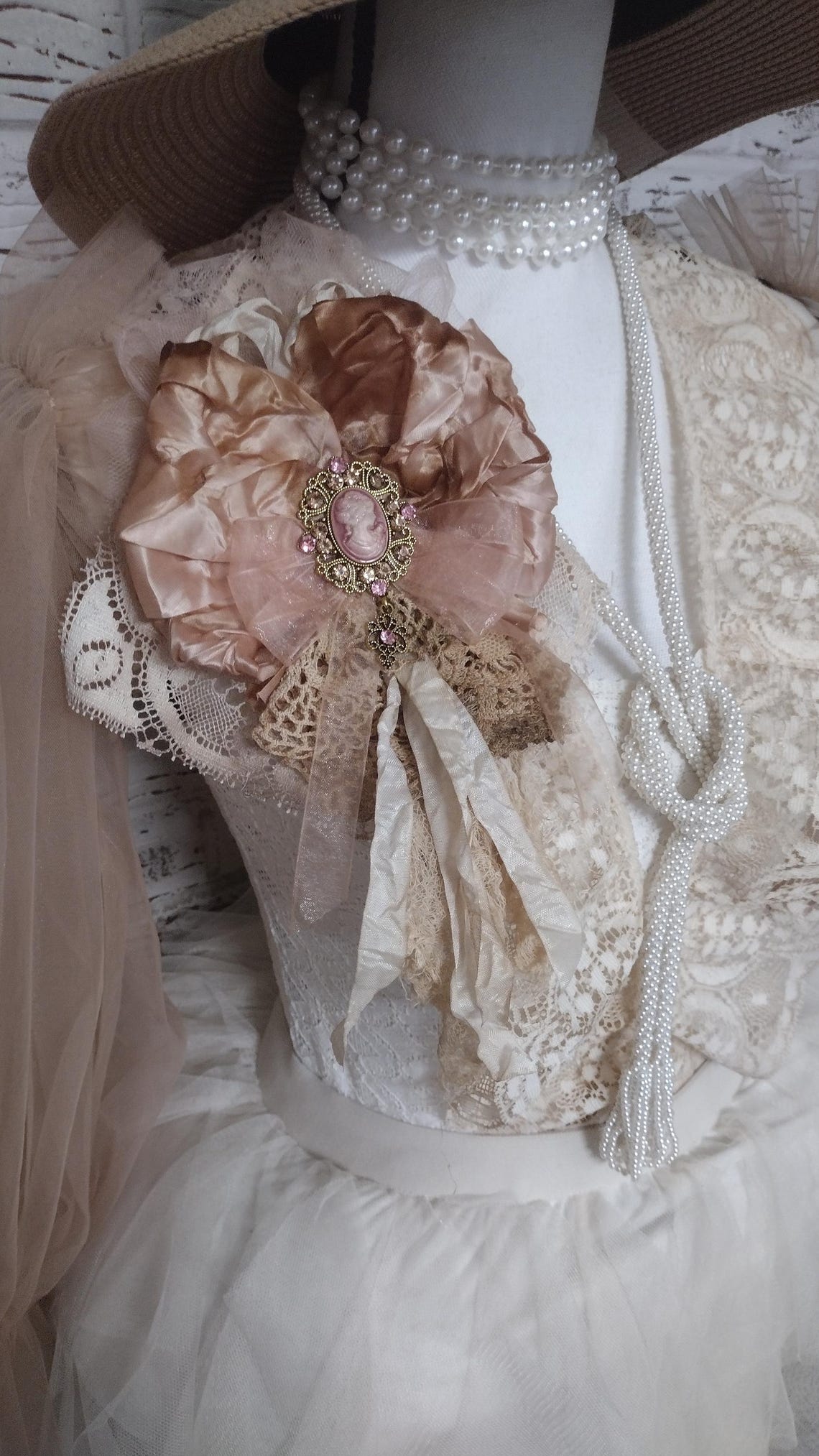 Romantic Rag Brooch, Bridal or Mother's Day Corsage, Hat Embellishment ...
