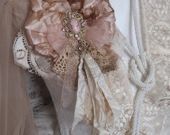 Romantic Rag Brooch, Bridal or Mother's Day Corsage, Hat Embellishment ...