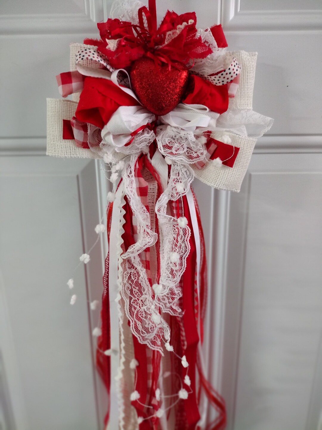 Romantic Red Heart Rag Bow / My Tattered & Torn Heart / Fabric Bow ...