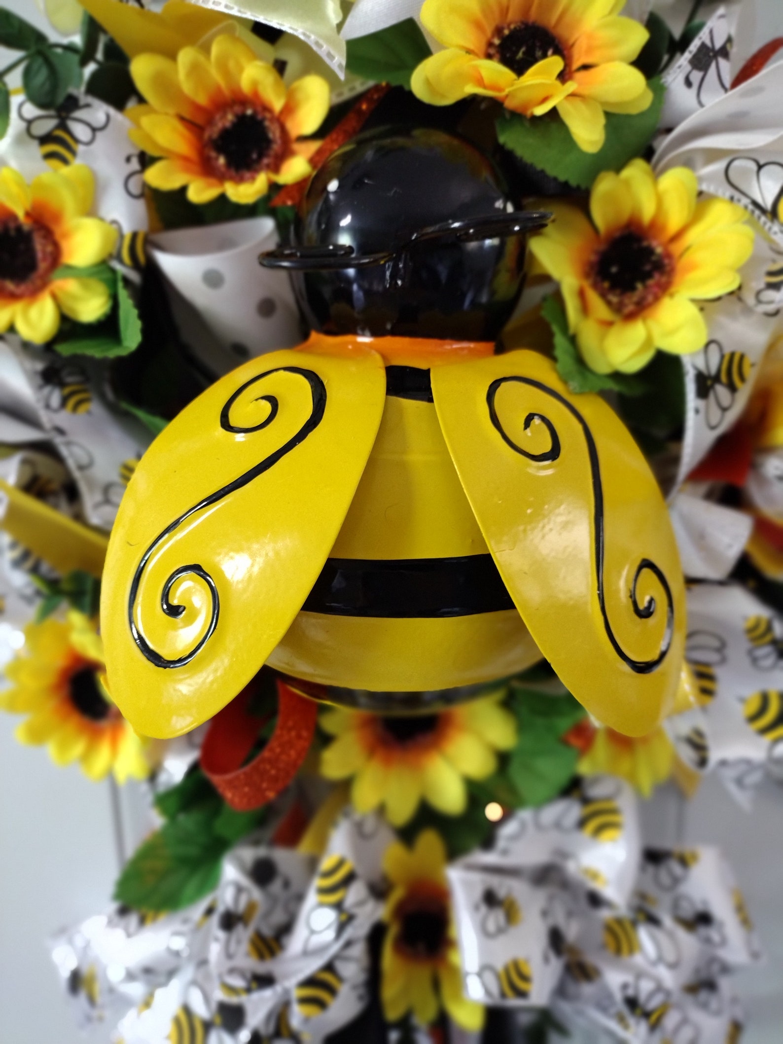 Summer Bee Wreath, Swag, Rag Wreath, Ribbon Wreath, Shabby Chic Floral ...