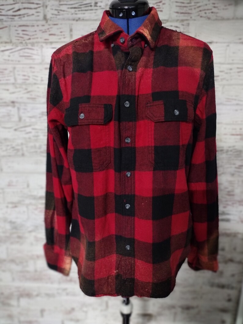Santa Red Plaid Distressed Bleached Flannel Shirts With Large Santa ...