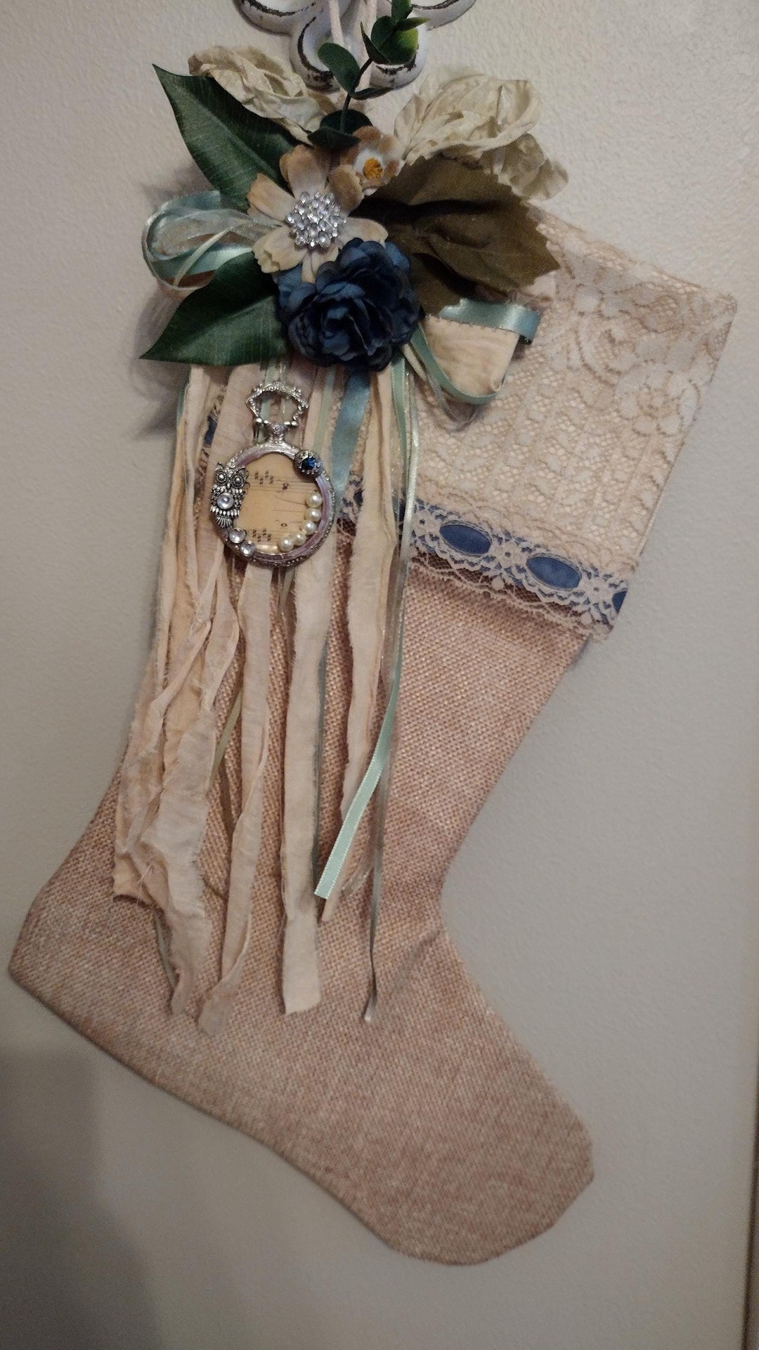 Christmas Stocking or Sock, Vintage Style, Embellished Socking ...