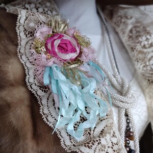 Romantic Rag Brooch, Bridal or Mother's Day Corsage, Hat Embellishment ...