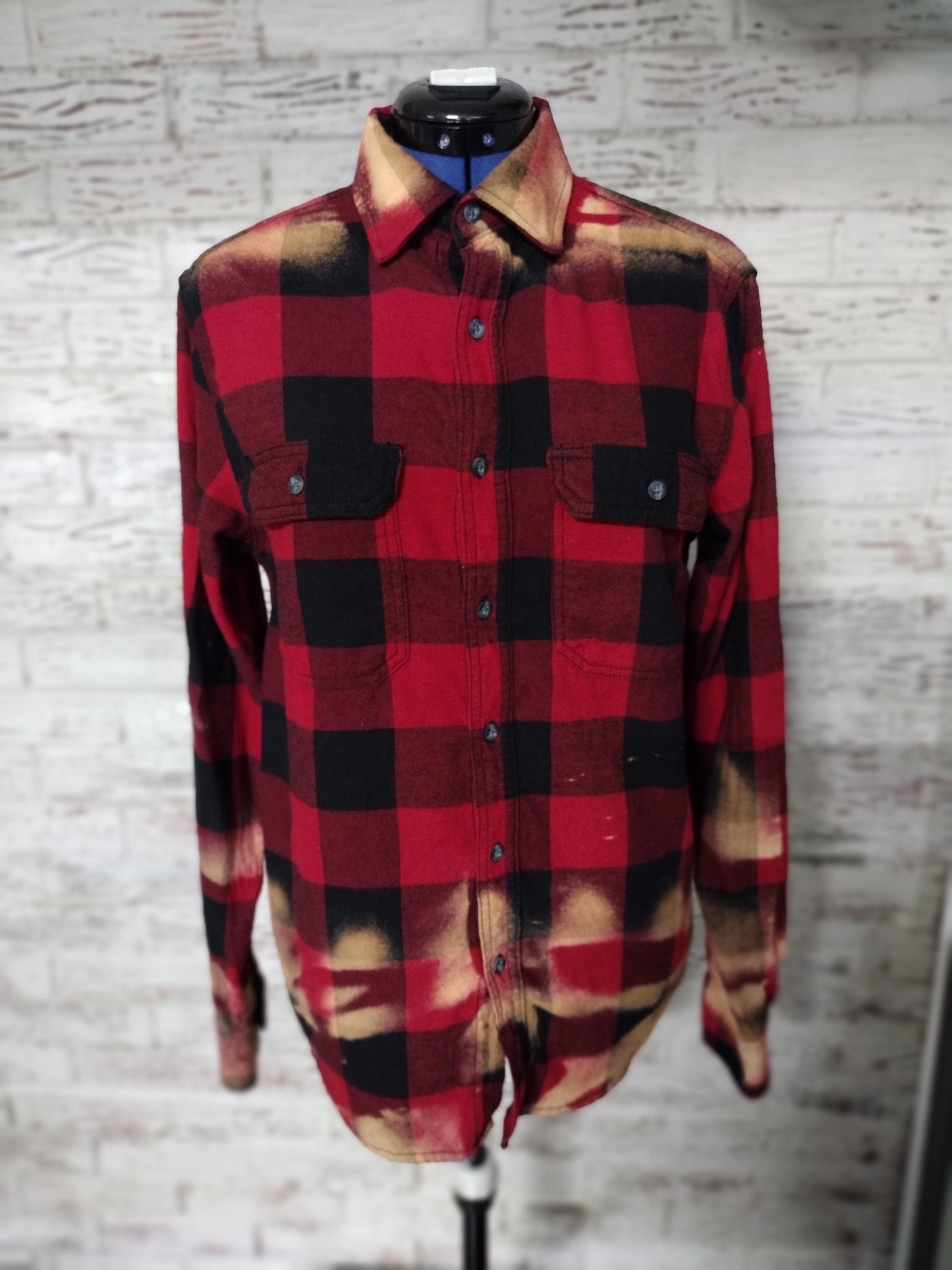 Santa Red Plaid Distressed Bleached Flannel Shirts With Large Santa ...