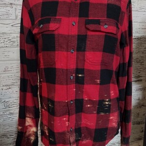 More Red Reindeer Plaid Distressed Bleached Flannels, Small to 3X Large ...