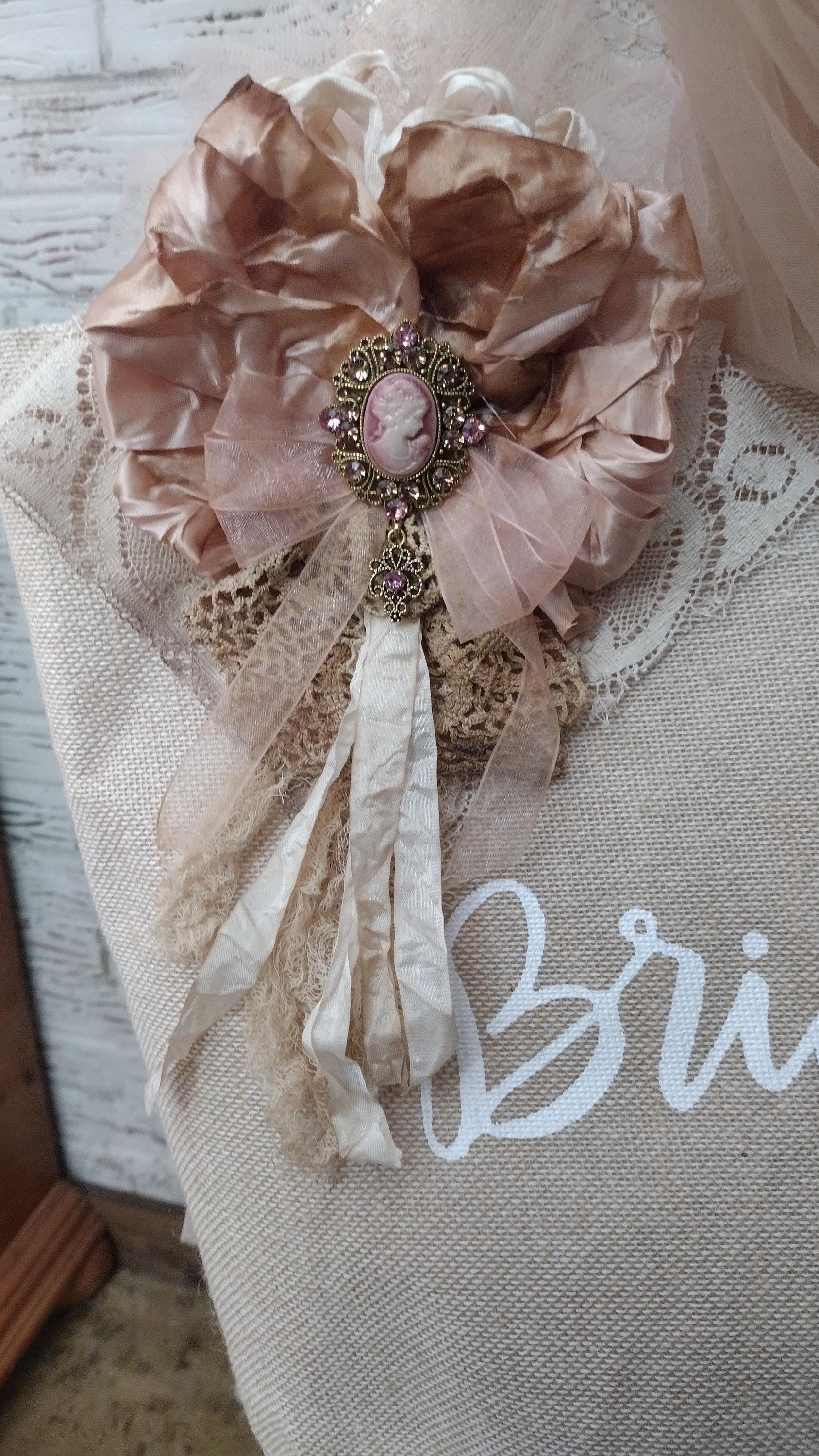 Romantic Rag Brooch, Bridal or Mother's Day Corsage, Hat Embellishment ...