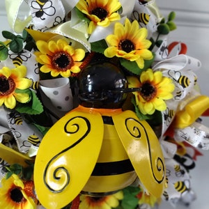 Summer Bee Wreath, Swag, Rag Wreath, Ribbon Wreath, Shabby Chic Floral ...