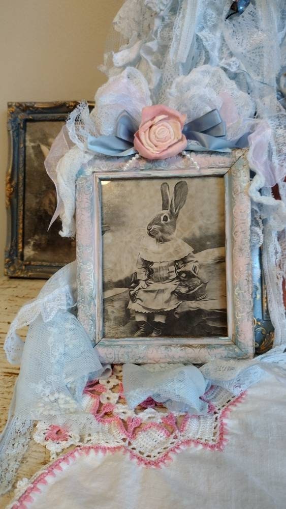 Vintage Style Girl Bunny Portrait and Hand Painted - Etsy