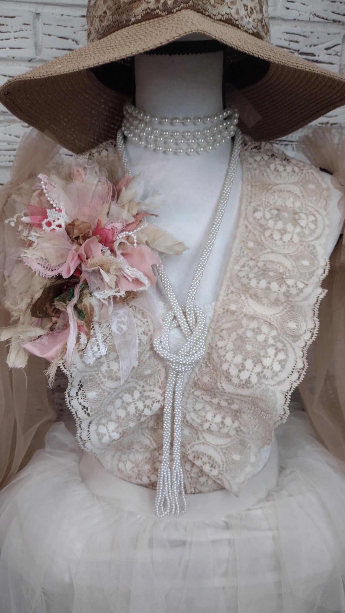 Romantic Rag Brooch, Bridal or Mother's Day Corsage, Hat Embellishment ...