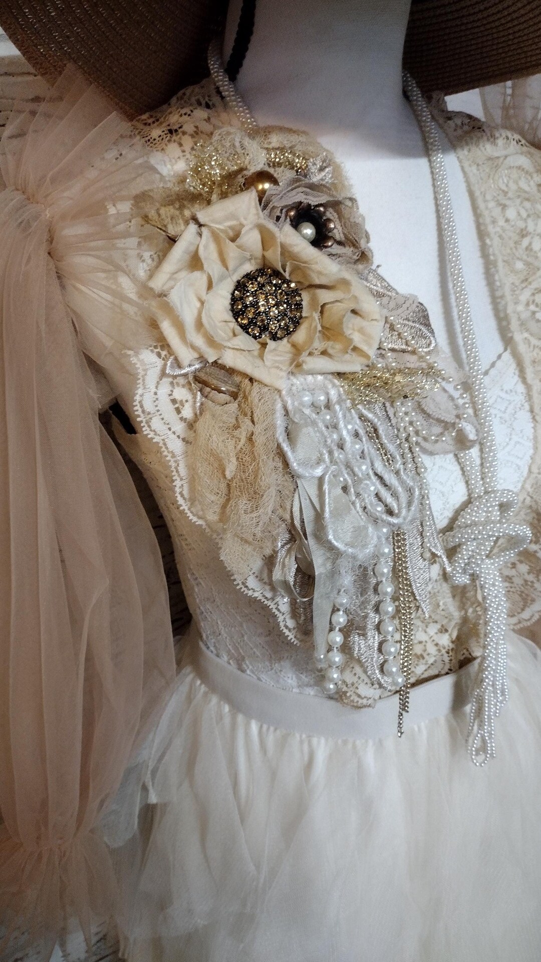 Romantic Rag Brooch, Bridal or Mother's Day Corsage, Hat Embellishment ...