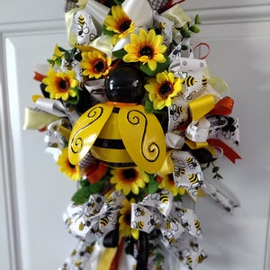 Summer Bee Wreath, Swag, Rag Wreath, Ribbon Wreath, Shabby Chic Floral ...