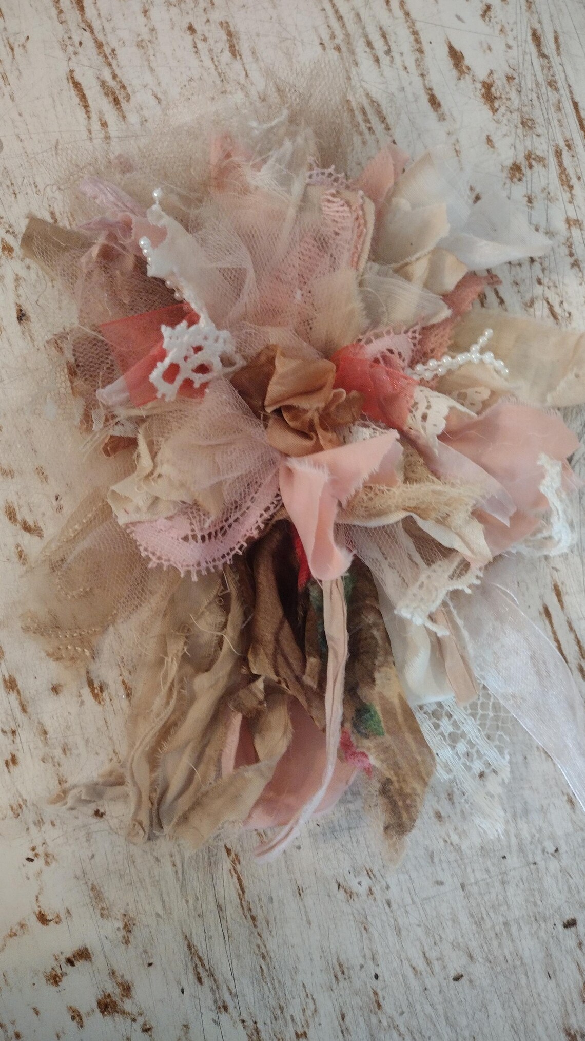Romantic Rag Brooch, Bridal or Mother's Day Corsage, Hat Embellishment ...