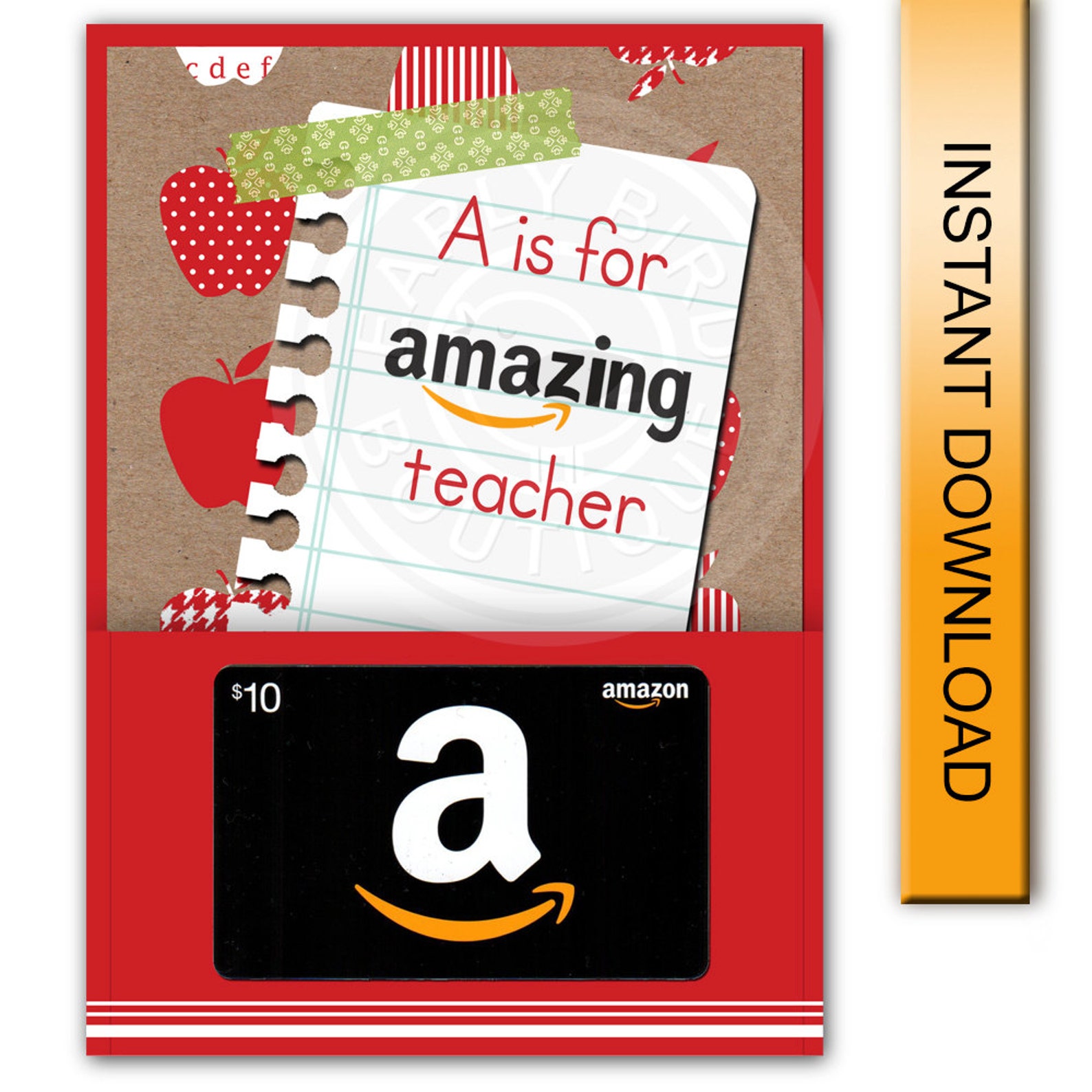 Printable "a is for Amazing Teacher" Amazon Gift Card Holder - Digital ...