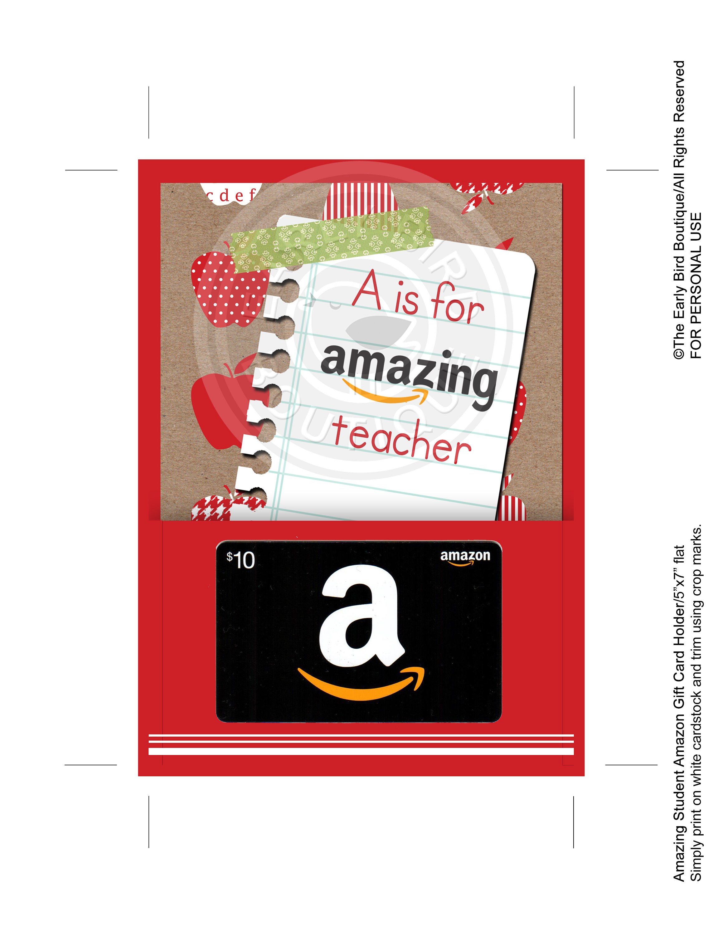 Printable "a is for Amazing Student" Amazon Gift Card Holder - Digital ...