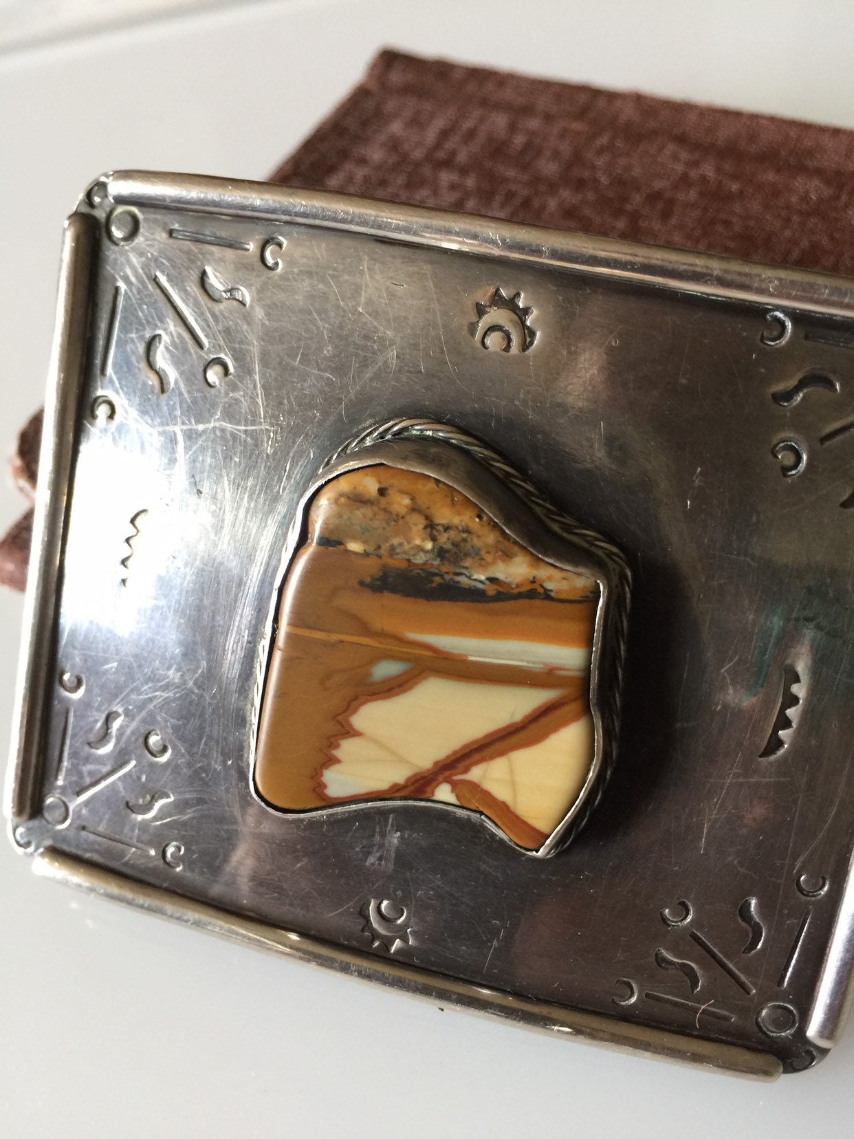 Vintage sterling and Gemstone Belt buckle | Etsy