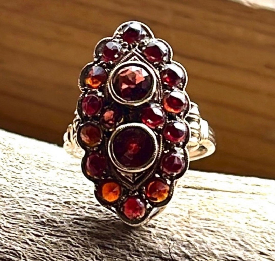 10k Victorian Rose Cut Garnet Navette Ring - Etsy