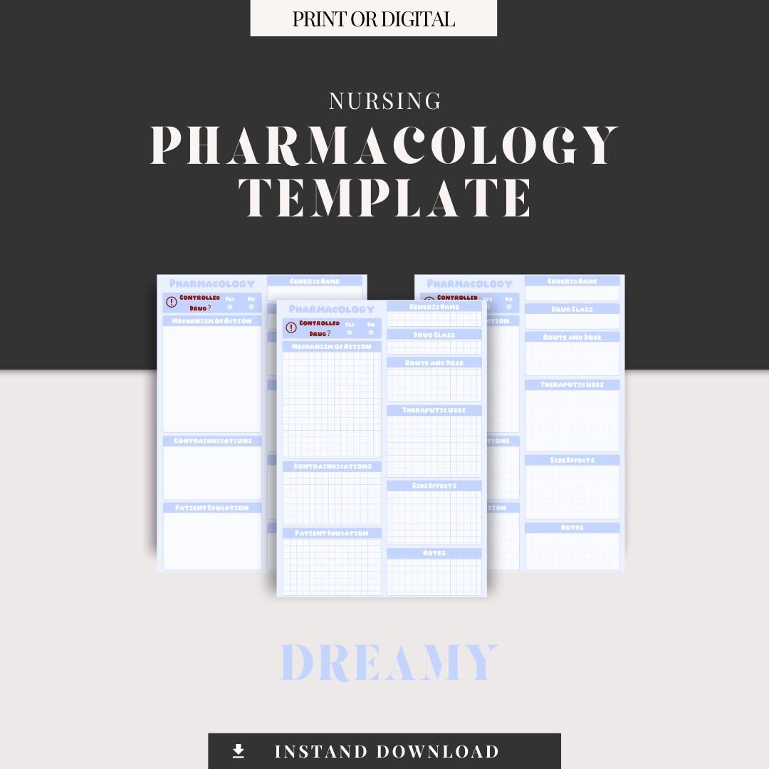 Pharmacology Template, Disease Template, Nursing Template, Flash Cards, Digital Printable ...
