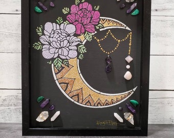 Moon Art, Crystal Grid, Crystal Art, Framed Crystal Art, Goddess ...