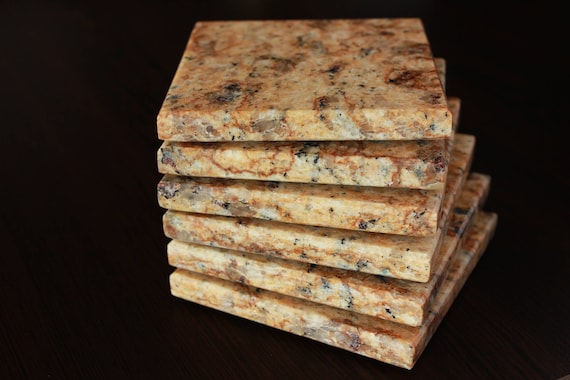 Stone Coasters Set Of Six From Natural Stone Granite Madura Gold ...