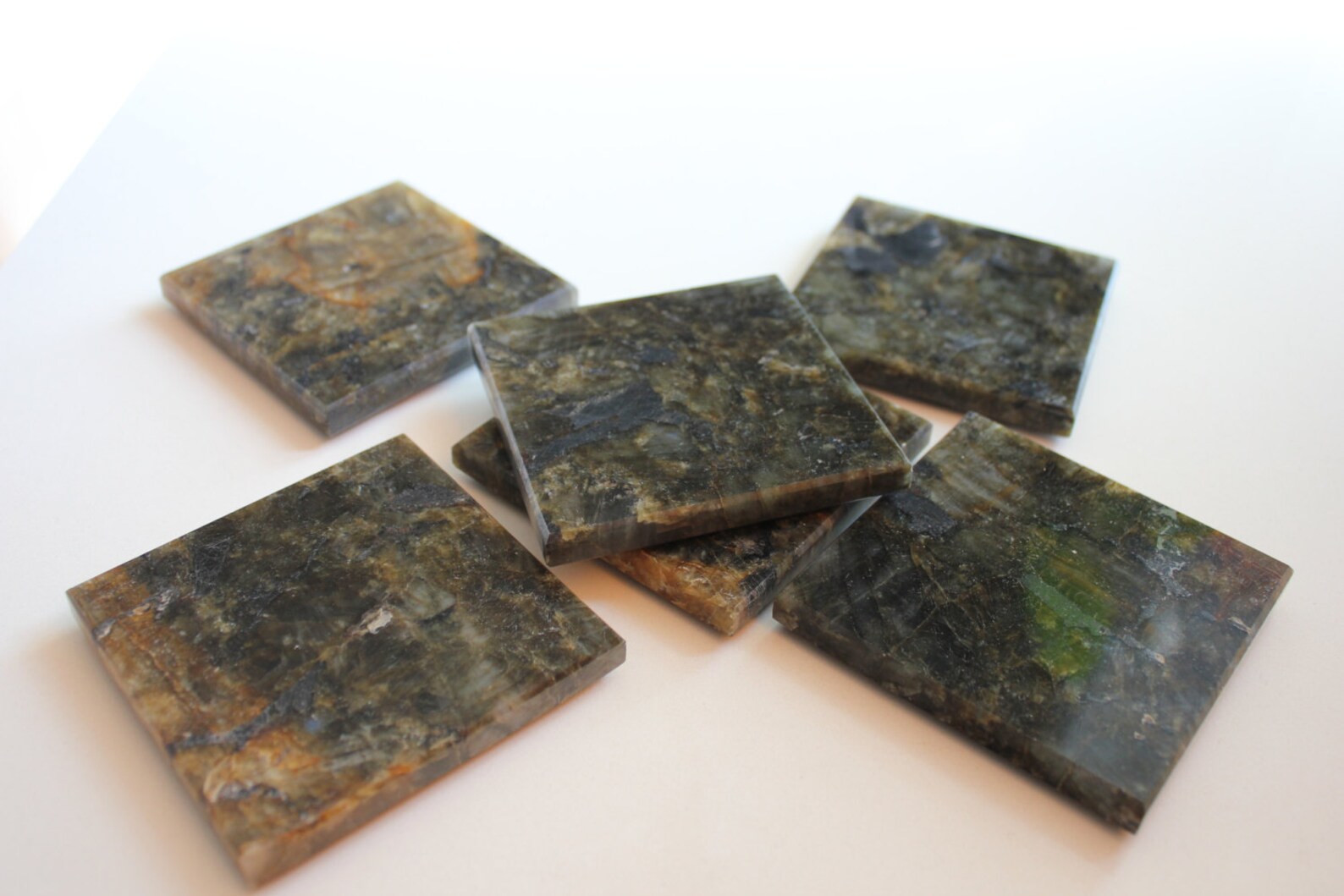 Stone Coasters Set of Six From Natural Stone Green Labradorite - Etsy