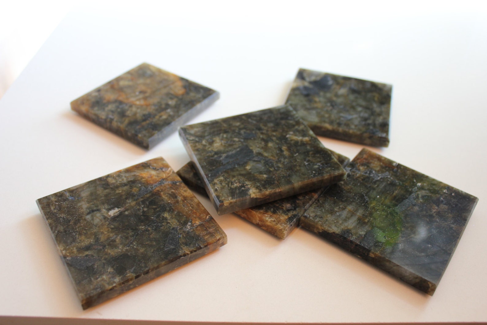 Stone Coasters Set of Six From Natural Stone Green Labradorite - Etsy