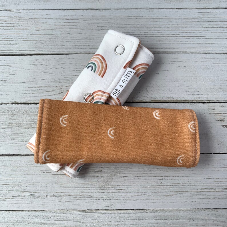 Organic neutral rainbow car seat strap cover | Etsy