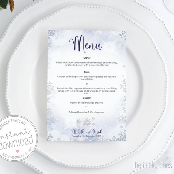 Snowflake Menus - Etsy
