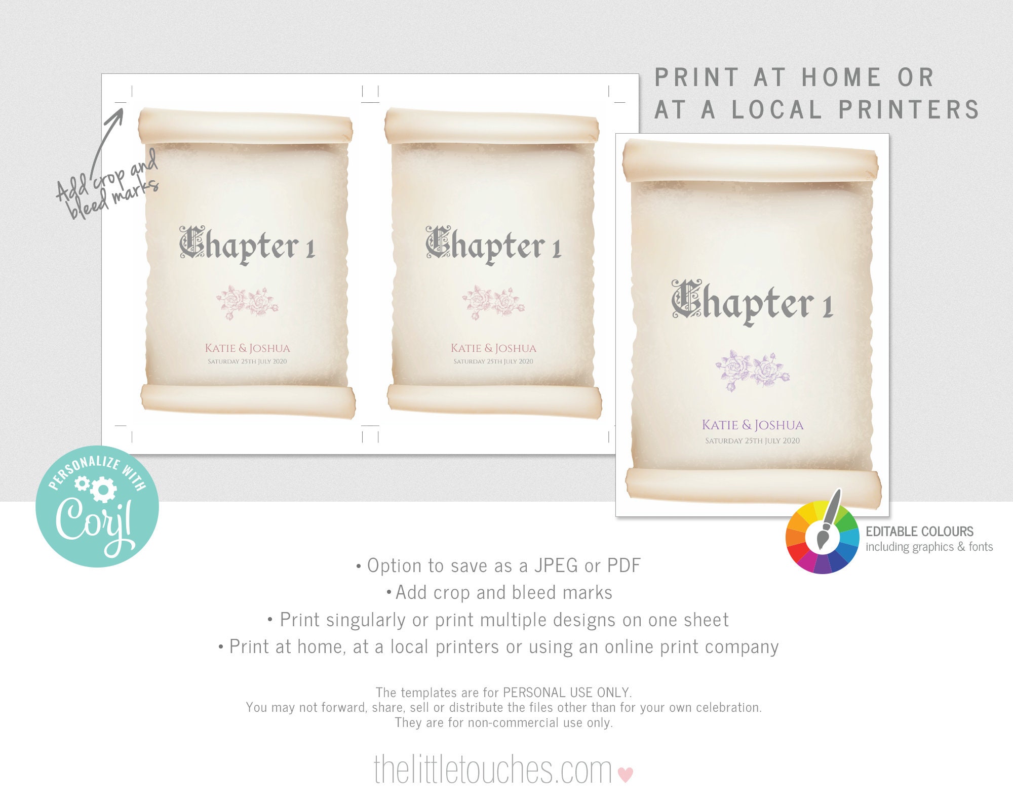 Scroll Themed Printable Table Numbers / Names / Chapters 5x7 - Etsy