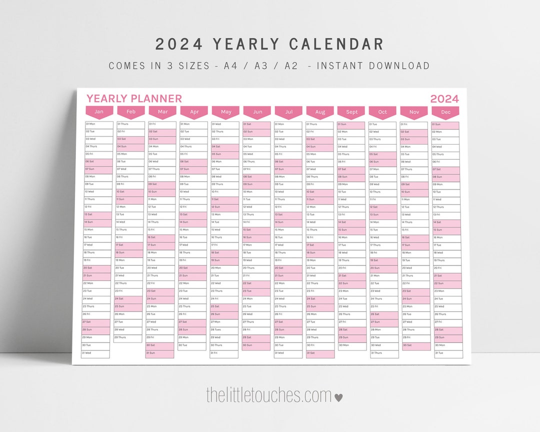 2024 PRINTABLE Pink Calendar Digital PDF Instant Download 2024 Yearly ...