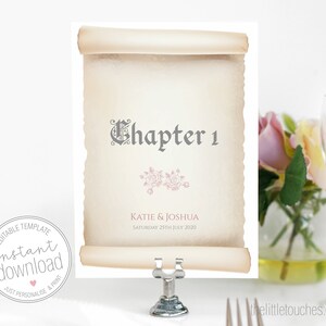 Scroll Themed Printable Table Numbers / Names / Chapters 5x7 Inch & A5 ...