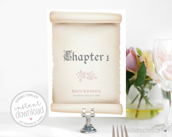 Scroll Themed Printable Table Numbers / Names / Chapters 5x7 | Etsy