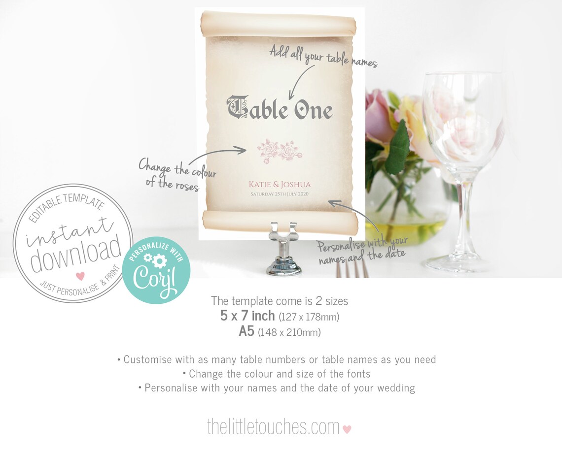 Scroll Themed Printable Table Numbers / Names / Chapters 5x7 | Etsy