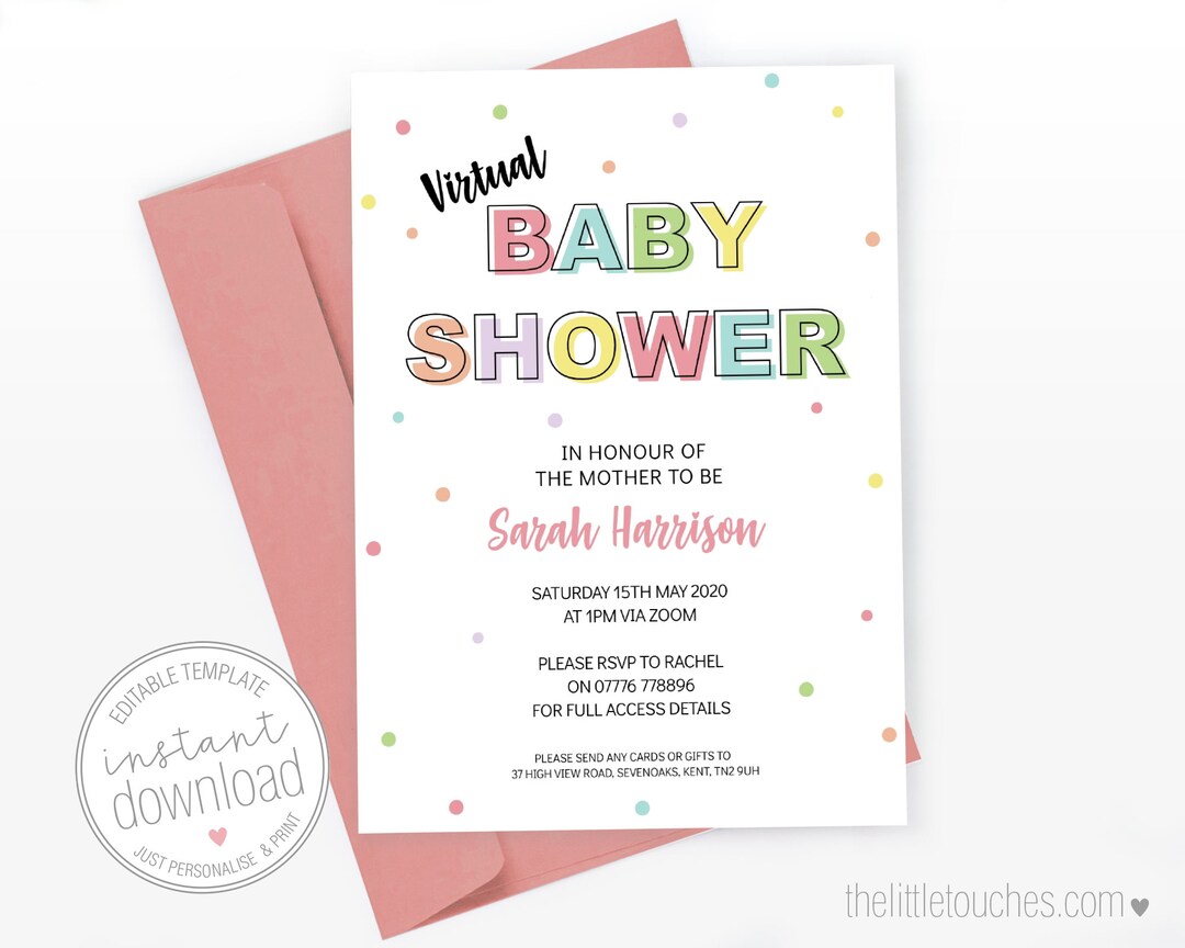 Plantilla de invitación imprimible de Baby Shower virtual de - Etsy España