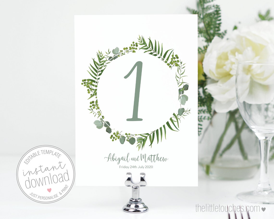 Forest Leaves Foliage Printable Table Numbers / Names 5x7 - Etsy UK