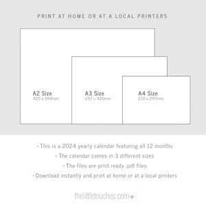 2024 PRINTABLE Pink Calendar Digital PDF Instant Download 2024 Yearly ...